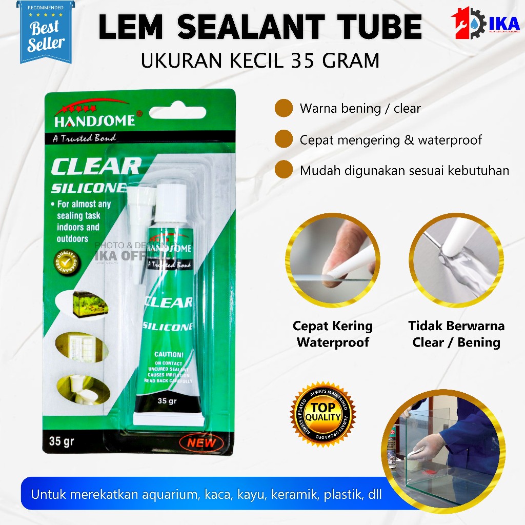 Jual Lem Kaca Silicone Odol Tube Besar 35 gr gram Handsome Lem Kaca ...
