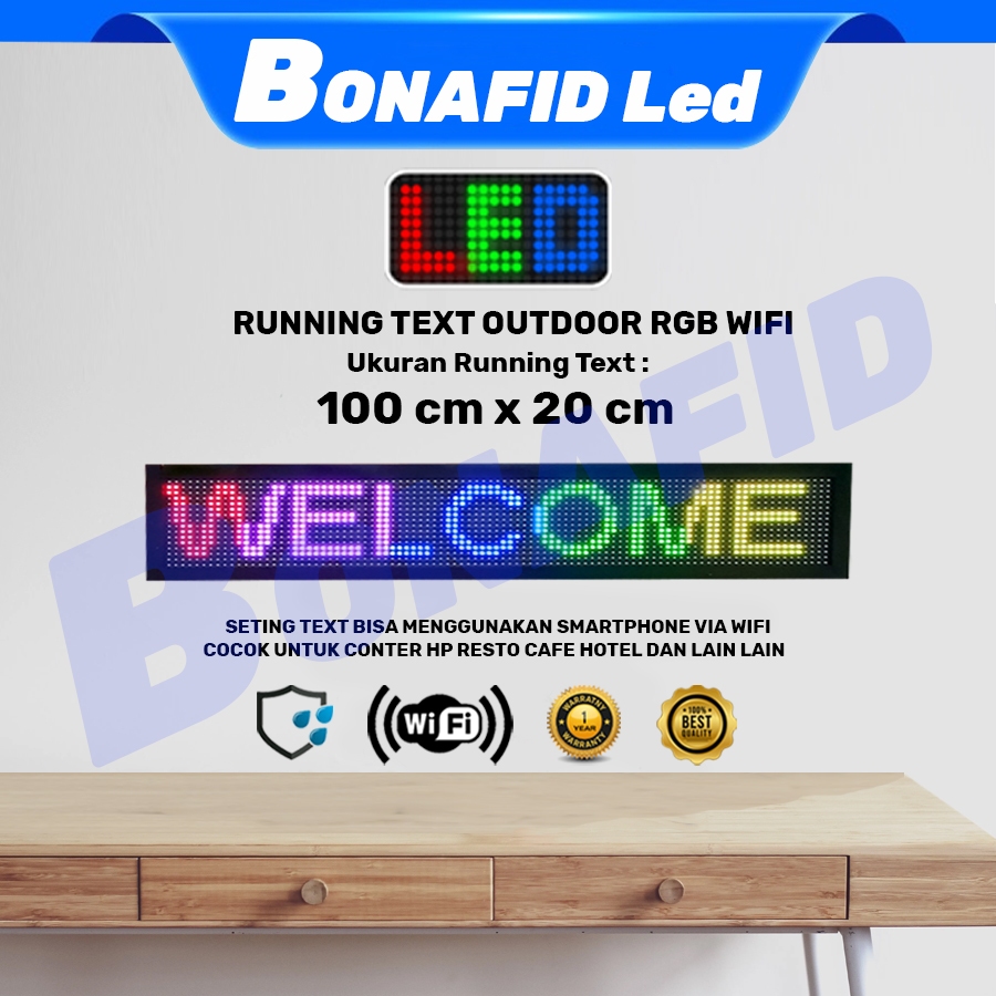 Jual Running Text RGB 100cm x 20cm Wifi Outdoor LED Display FULL COLOR ...