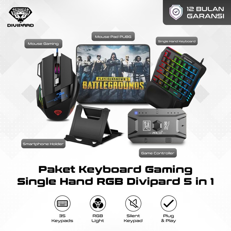 Jual Paket Keyboard Gaming Single Hand RGB Divipard 5in1 + Mouse Set ...