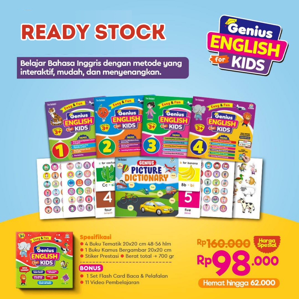 Jual [Ready Stock] Genius English For Kids - Buku Berwarna Belajar Bahasa Inggris Anak TK SD ...