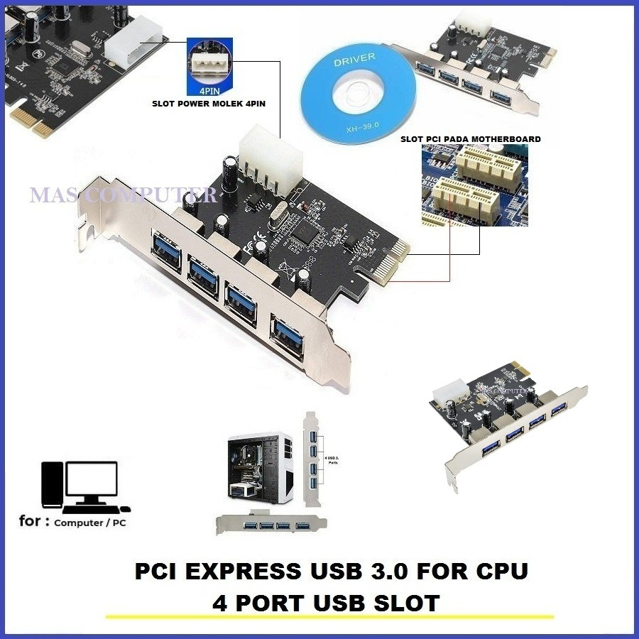 Jual Pci Card Express USB3.0 4 Port SSKACC-KOMPUTER | Shopee Indonesia