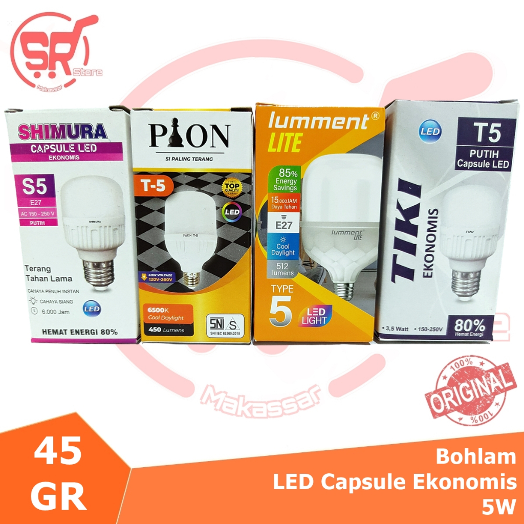 Jual (ECER) 5W Lampu Ekonomis Bohlam LED Capsule EKONOMIS / Murah 5W ...