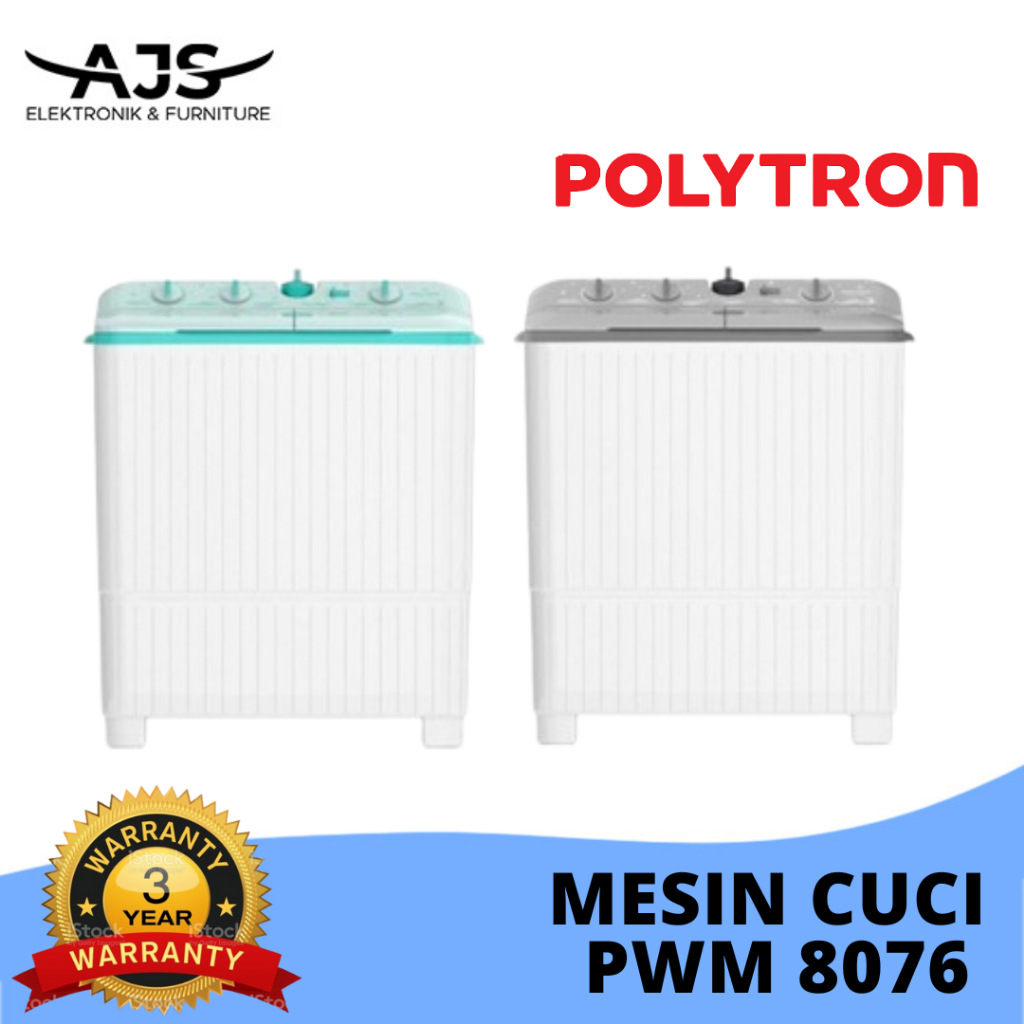 Jual MESIN CUCI 2 TABUNG POLYTRON 8 KG TWIN TUB PWM 8076 / PWM-8076 ...