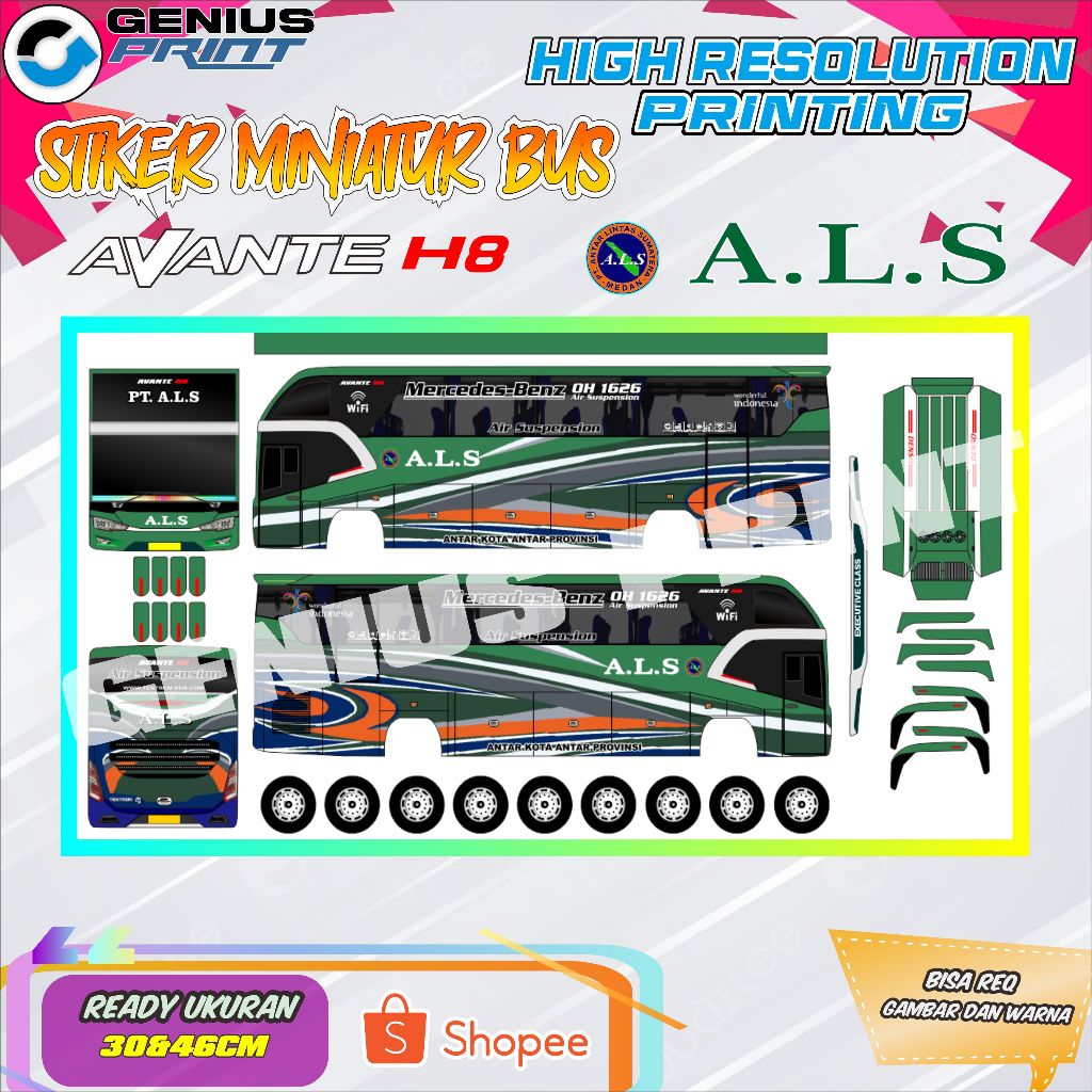 Jual Stiker Mainan Miniatur Bus Sumatra Avante H8 Livery ALS | ANS ...