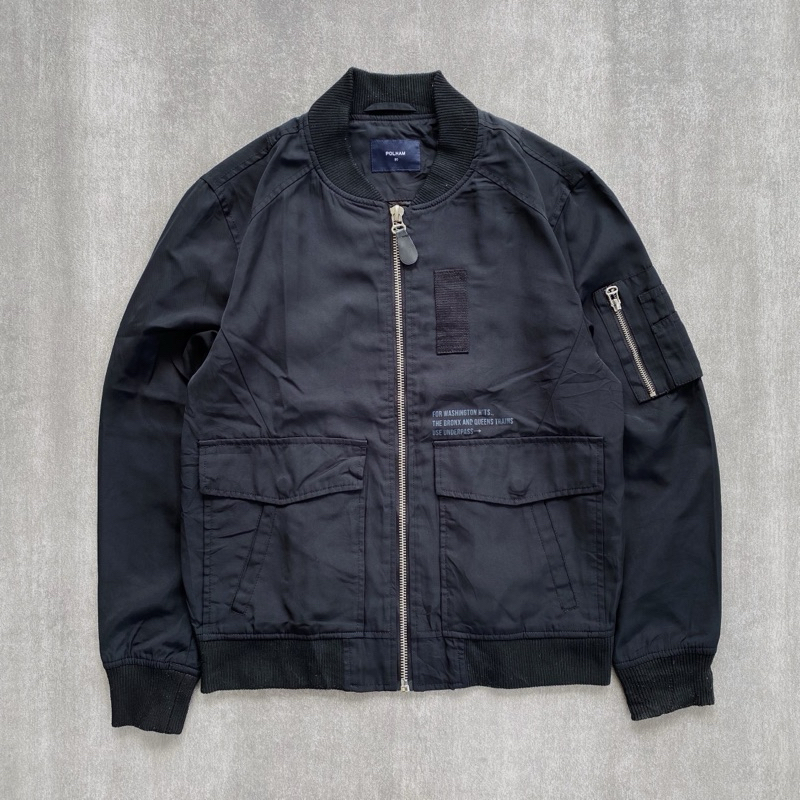 Jual Polham Black Big Pocket Bomber Jacket | Shopee Indonesia