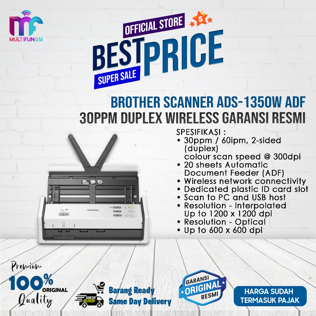 Jual Brother Scanner ADS-1350W ADF 30ppm Duplex Wireless Garansi Resmi ...