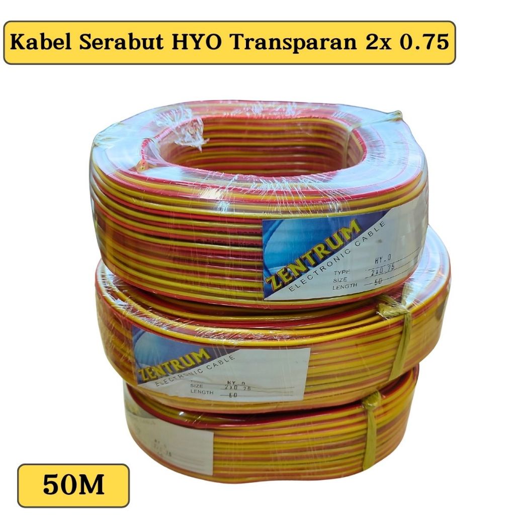 Jual Kabel Listrik Serabut HYO Kabel Transparan Zentrum 2 x 0.75 1 Roll Panjang 50 Meter ...