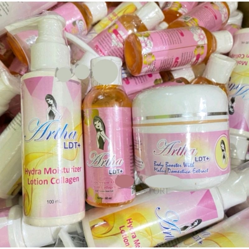 Jual GV ARTHA LDT+ GLOW UP SERUM AHA BODYCARE LOTION & BOOSTER PAKET ...