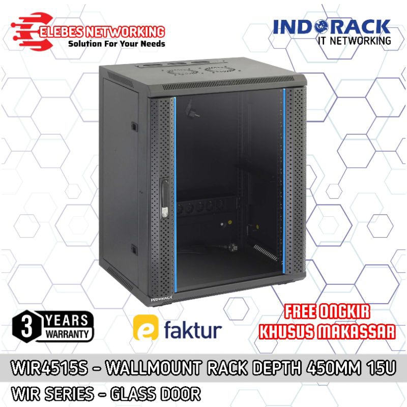 Jual WIR4515S INDORACK Depth 450mm 15U Wallmount Rack Glass Door Rak ...