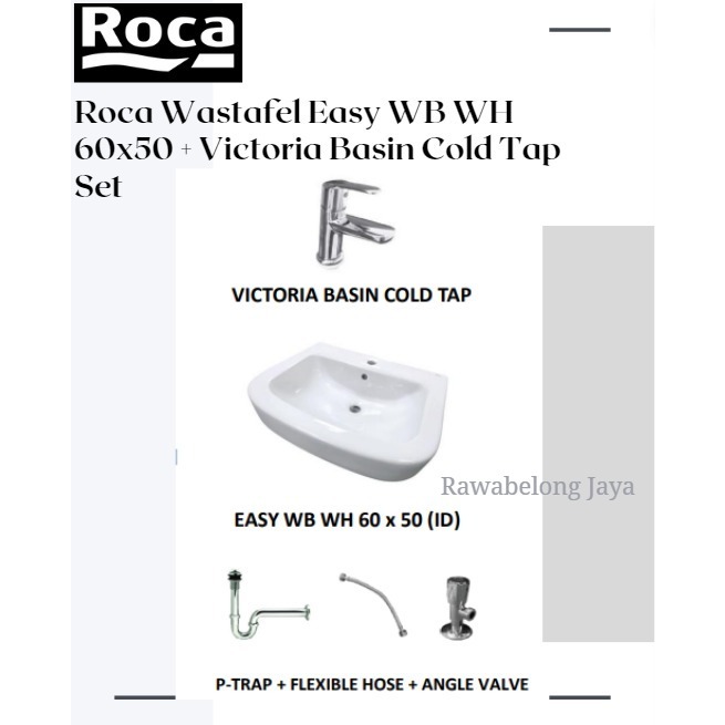 Jual Roca Wastafel Easy WB WH 60x50 + Victoria Basin Cold Tap Set ...