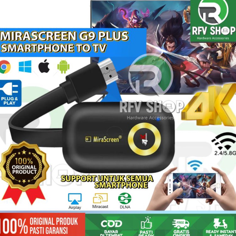 Jual Vnl MIRASCREEN G9 PLUS 24G5G 4K HDMI Wireless Display Dongle ...
