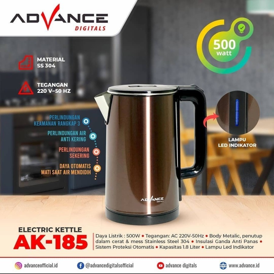 Jual Advance Teko Listrik AK 185 Kapasitas 1.8L Stainless Steel ...