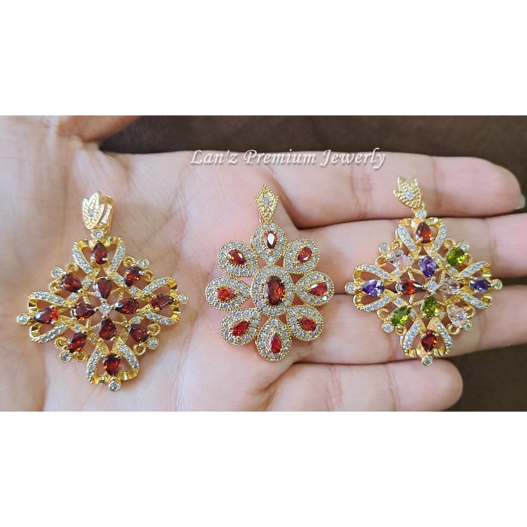 Jual Liontin Premium Merah Safir Kristal Mewah Titanium Emas 22K ...