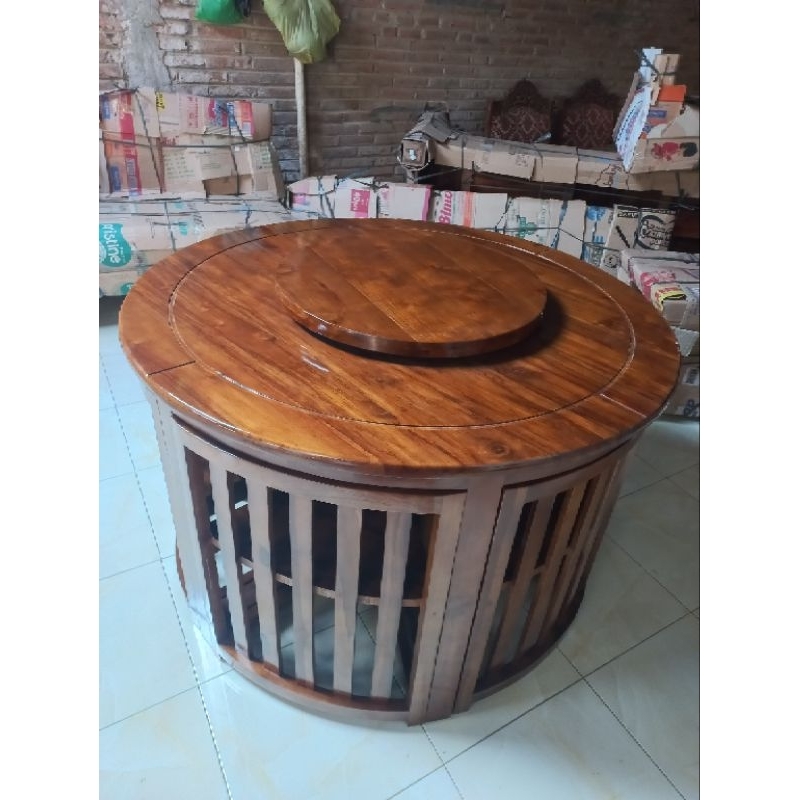 Jual SET MEJA MAKAN MINIMALIS MEJA BUNDAR KAYU JATI GRADE A | Shopee ...