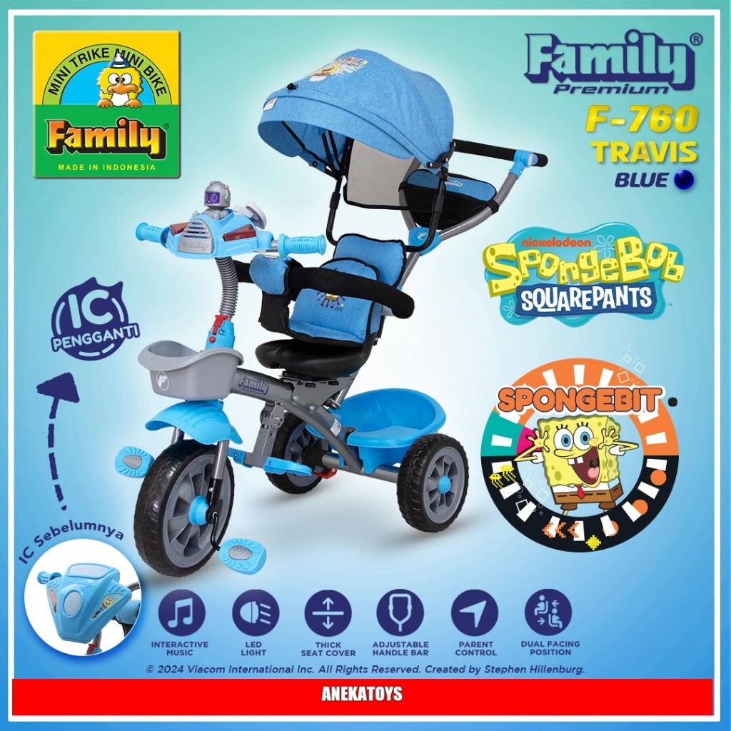 Jual Sepeda Roda Tiga Family F760 Travis Musik Lampu Dorongan Lipat | Shopee Indonesia