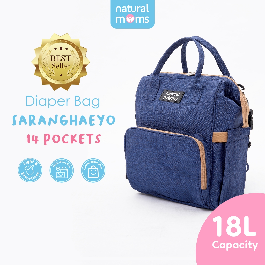Jual Tas Bayi Multifungsi Diaper Bag Natural Moms | Saranghaeyo 14 Pockets | Shopee Indonesia
