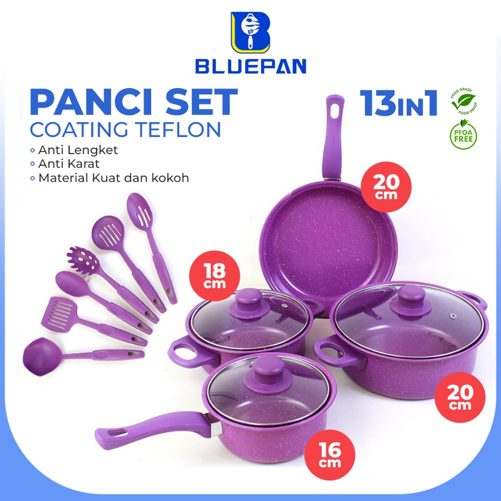 Jual Bluepan Cookware Panci Set Wajan Penggorengan Spatula Set Isi ...