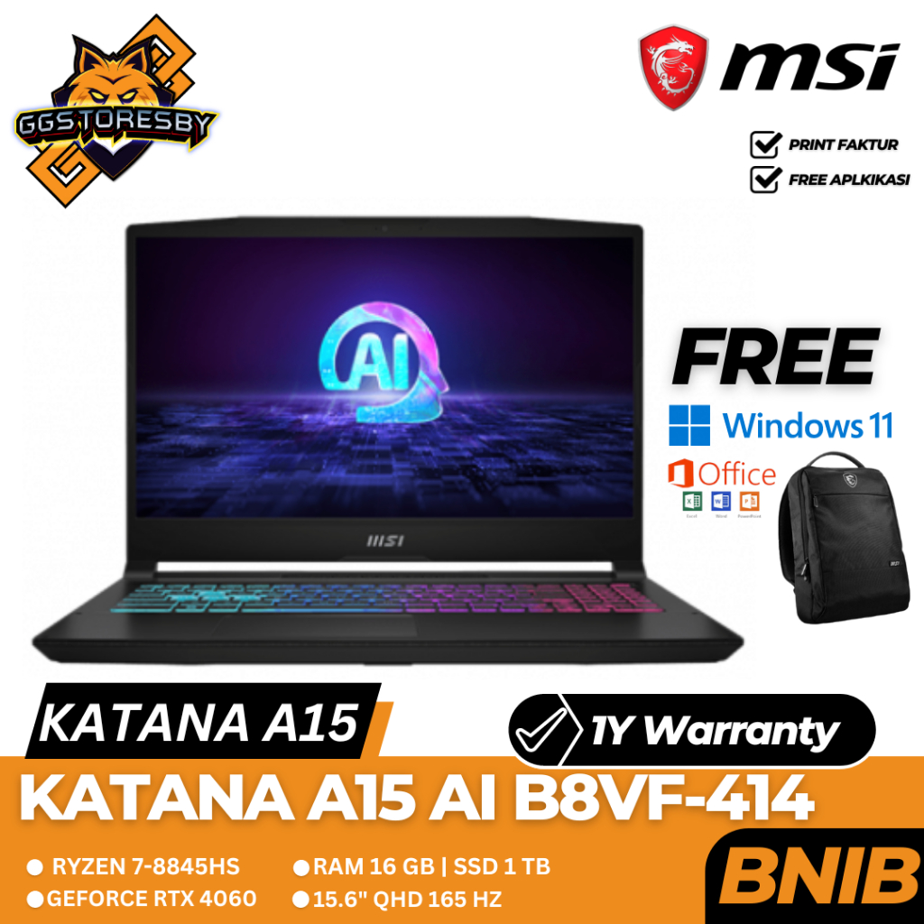 Jual Laptop Msi Katana A15 Ai B8Vf-414 | R7-8845Hs 16/512 Rtx4060 15.6" W11 | Shopee Indonesia