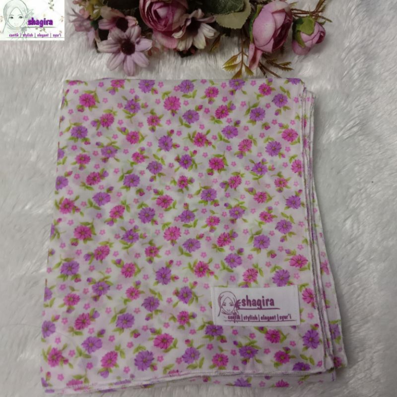 Jual Pashmina motif premium original bunga kecil warna baby blue jilbab printing flowy flower ...