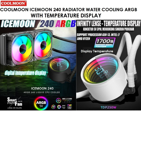 Jual White Coolmoon Water Cooling 240 CPU Radiator ARGB With ...