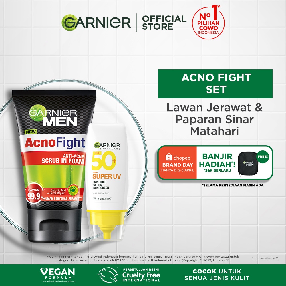 Jual (PAKET HEMAT) Anti-Acne Face Wash & Sunscreen Vitamin C - Garnier Men Acno Fight Anti-Acne ...