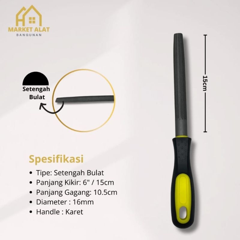 Jual Kikir Besi Gagang Karet 6" Varian Plat - Bulat - Setengah Bulat 15 ...