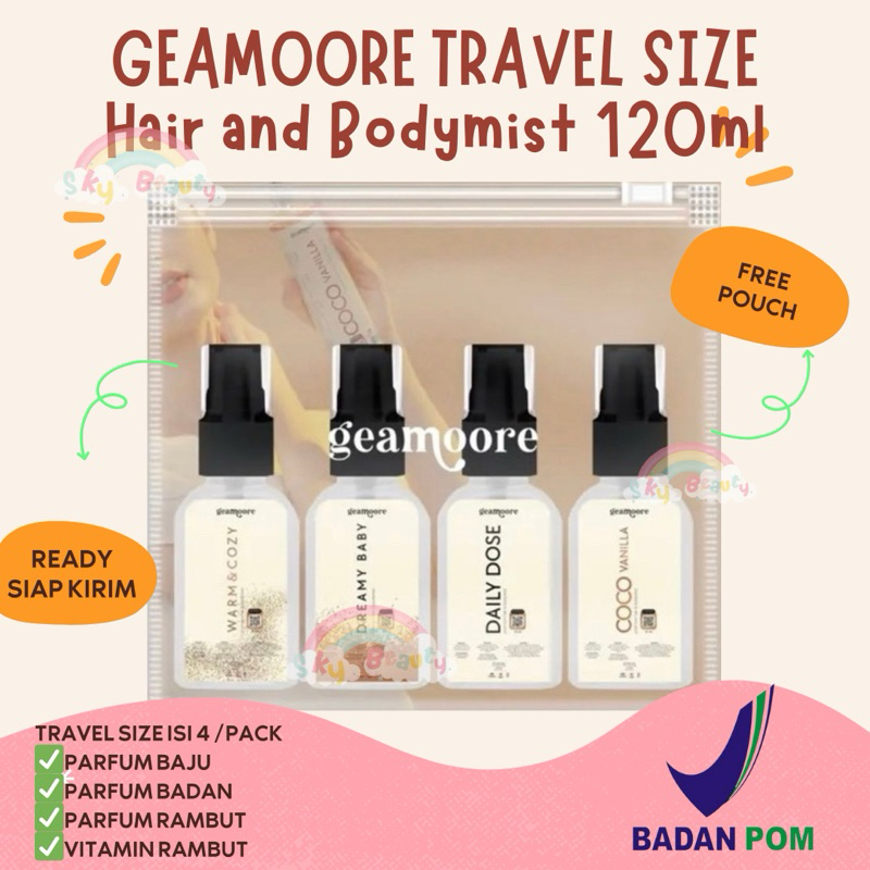 Jual GEAMOORE TRAVEL SIZE HAIR AND BODYMIST 120ML ISI 4 TRAVEL PACKAGE ...