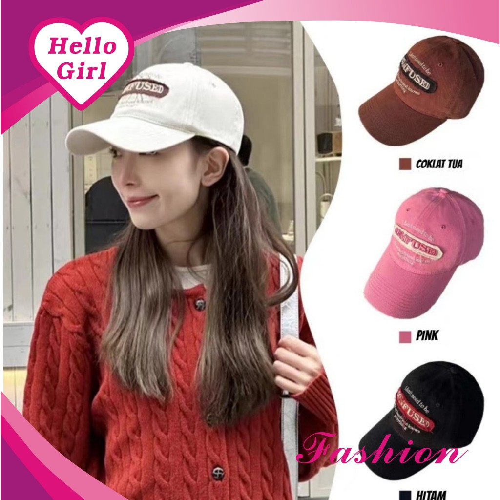 Jual (Hello Girl)MZ06 Topi Baseball Wanita Motif Tulisan (CONFUSED ...
