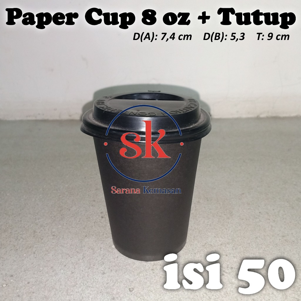 Jual (Paket 50 pcs) Paper Cup Hot Gelas Kertas Panas 8 oz HITAM + Tutup | Shopee Indonesia