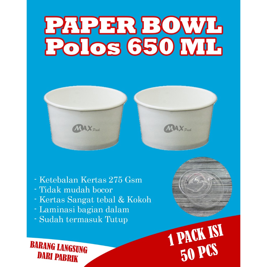 Jual (MIN ORDER 50PCS) Paper Bowl Putih polos 650ML/Mangkuk Kertas ...