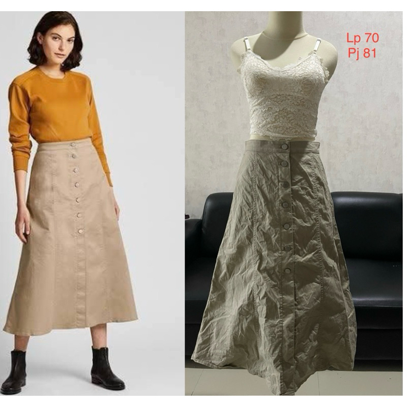 Jual Uniqlo rok jeans wanita warna army like new | Shopee Indonesia