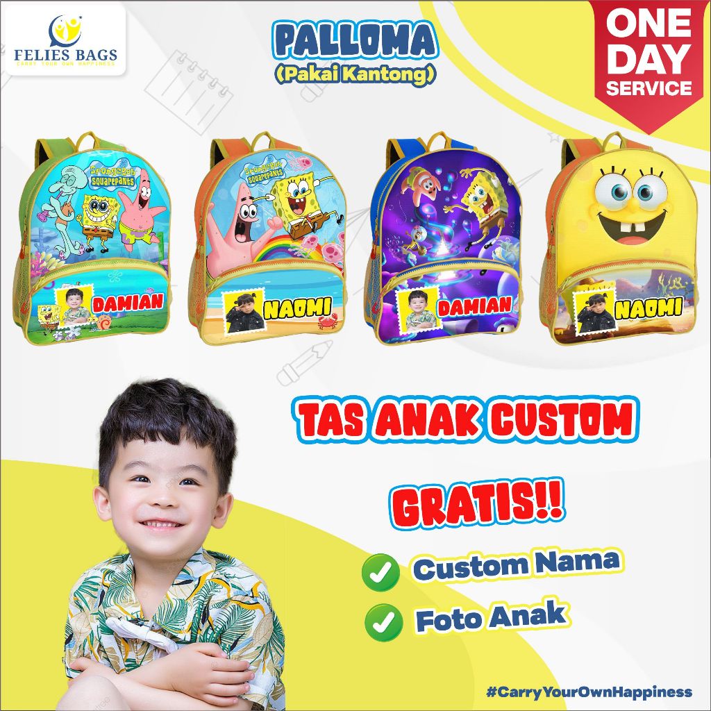 Jual [1 HARI JADI] Tas Ransel Anak SPONGEBOB Custom Nama + Foto ...