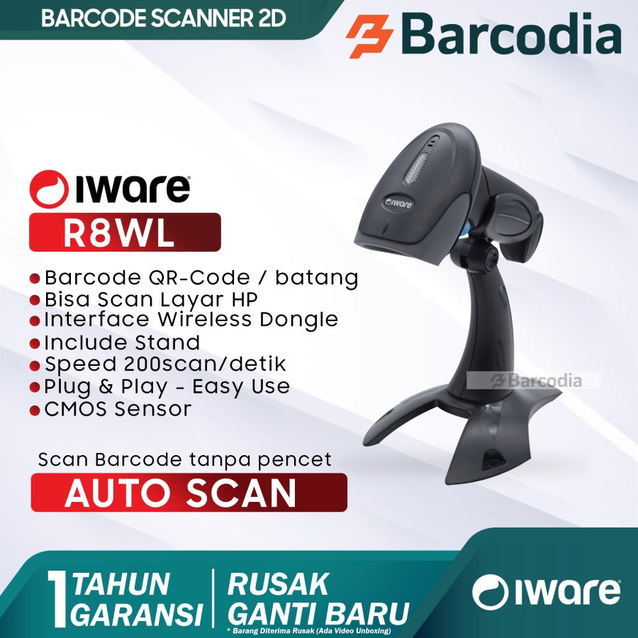 Jual BARCODIA Scanner Barcode IWARE R-8WL 2D Usb Wireless | Shopee ...