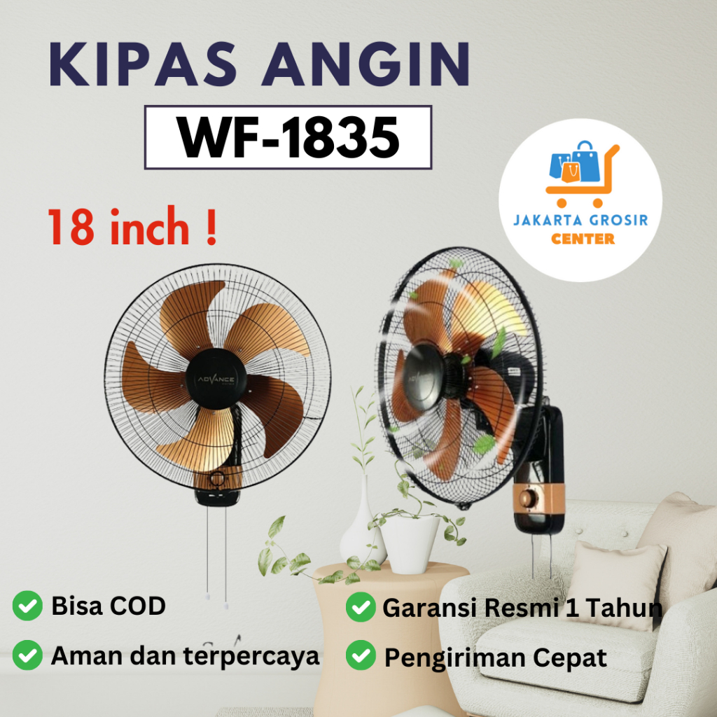 Jual ADVANCE WF-1835 Kipas Angin Dinding 5 Baling Besi Wall Fan 18 inch ...