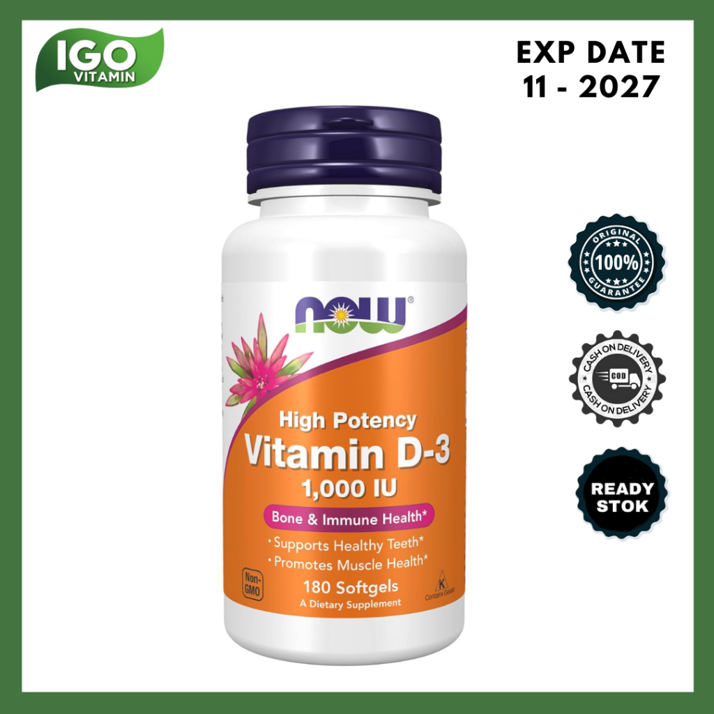 Jual Now Foods Vitamin D3 D-3 1000 IU 180 softgels | Shopee Indonesia