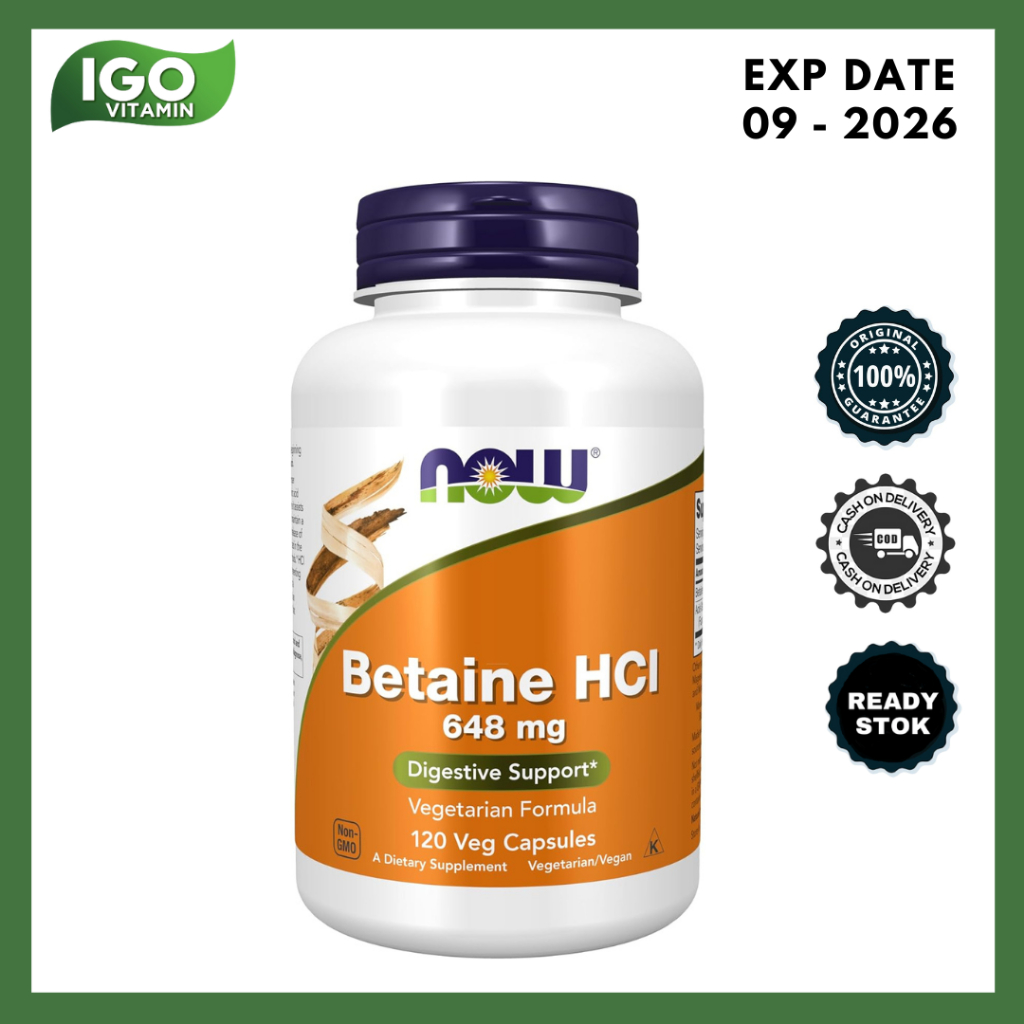 Jual Now Foods Betaine HCL Digestive Enzim Pencernaan 120 Veg Capsules ...