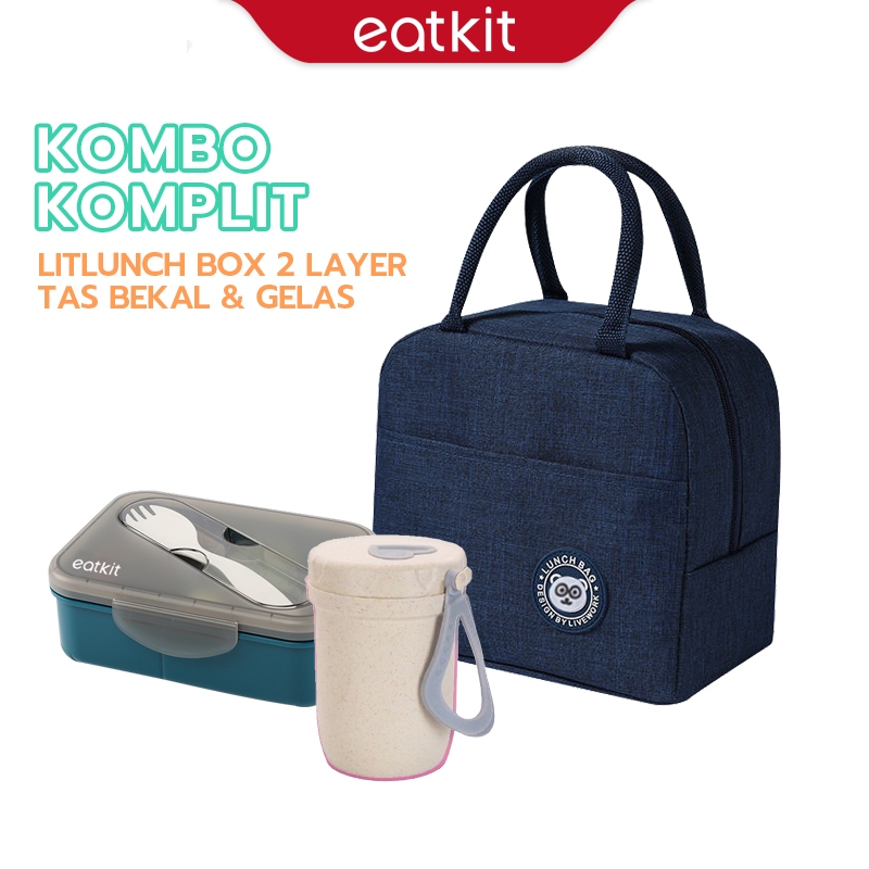 Jual eatkit 3in1 Kotak Makan Set/1200ml bekal makan set/Lunch Box set/tempat bekal with Tas ...
