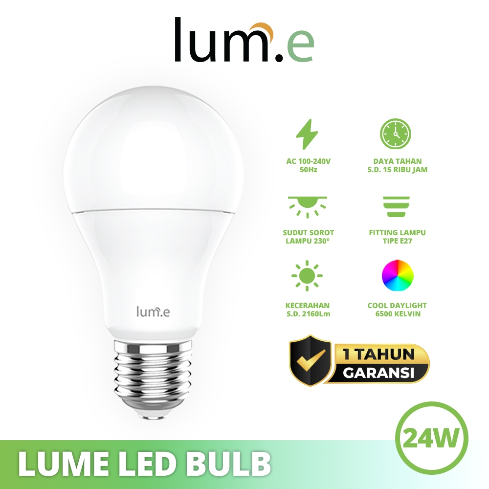 Jual Bohlam LED E27 LUME / LED Bulb 24W 24 Watt 6500K Murah / Putih | Shopee Indonesia