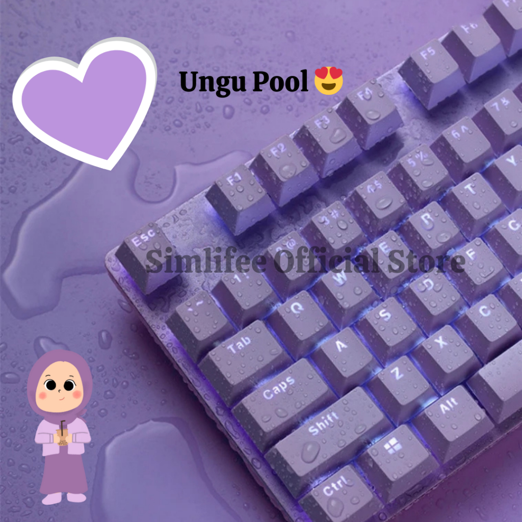 Jual Gaming Keyboard Mechanical Feel Pink Ungu Girl Cute LED Backlight ...