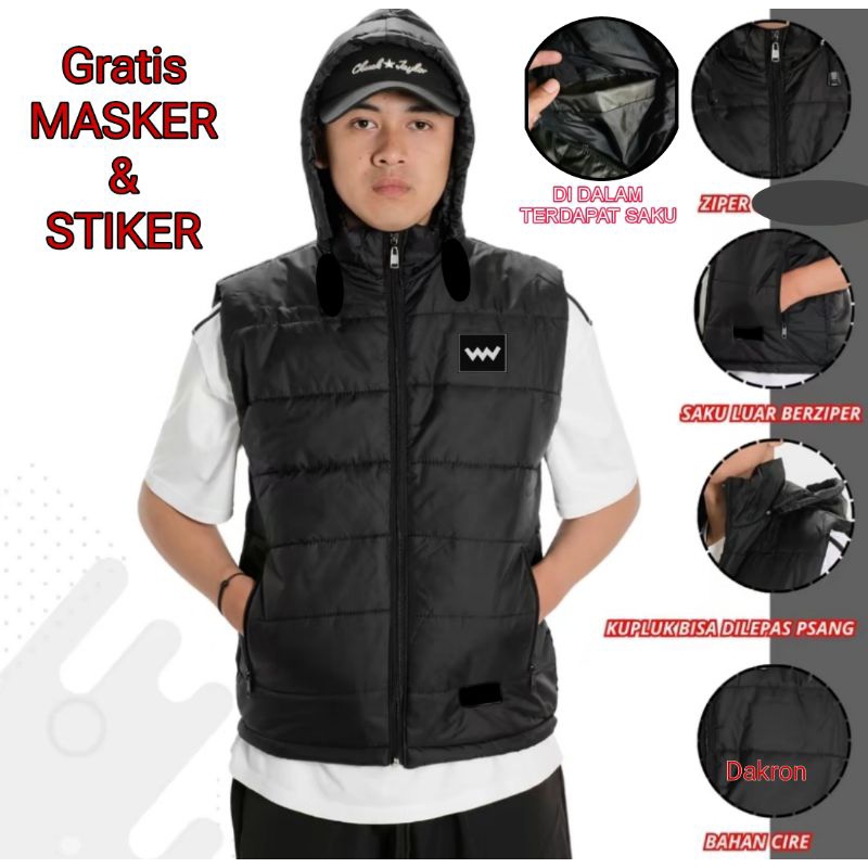 Jual rompi hoddie Kupluk motor pria wanita unisex rompi bisa cod ...