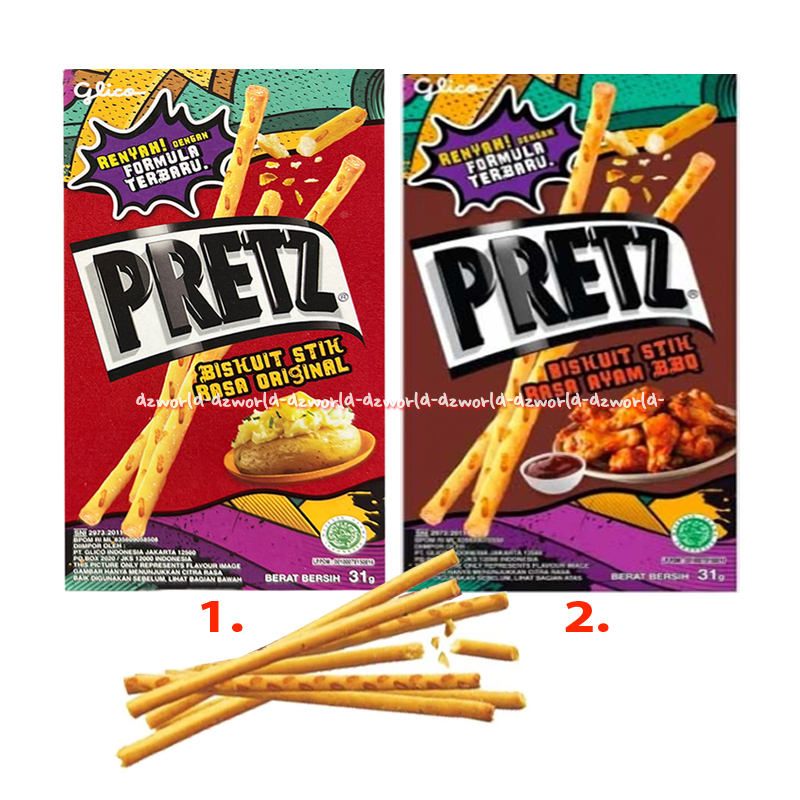 Jual Glico Pretz 31gr Biskuit Stik Rasa Original Ayam BQ Renyah Kriuk ...