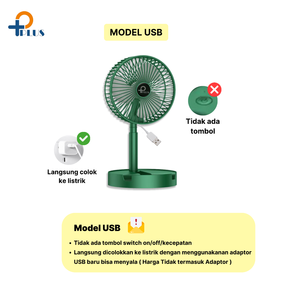 Jual [ PPLUS ] Kipas Angin Lipat Tenaga USB / Kipas Angin Meja Putar ...