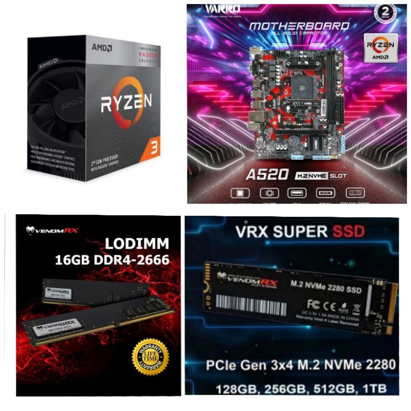 Jual Paket Processor Gaming AMD Ryzen 3 3200G Box DDR4 NVME A520 ...