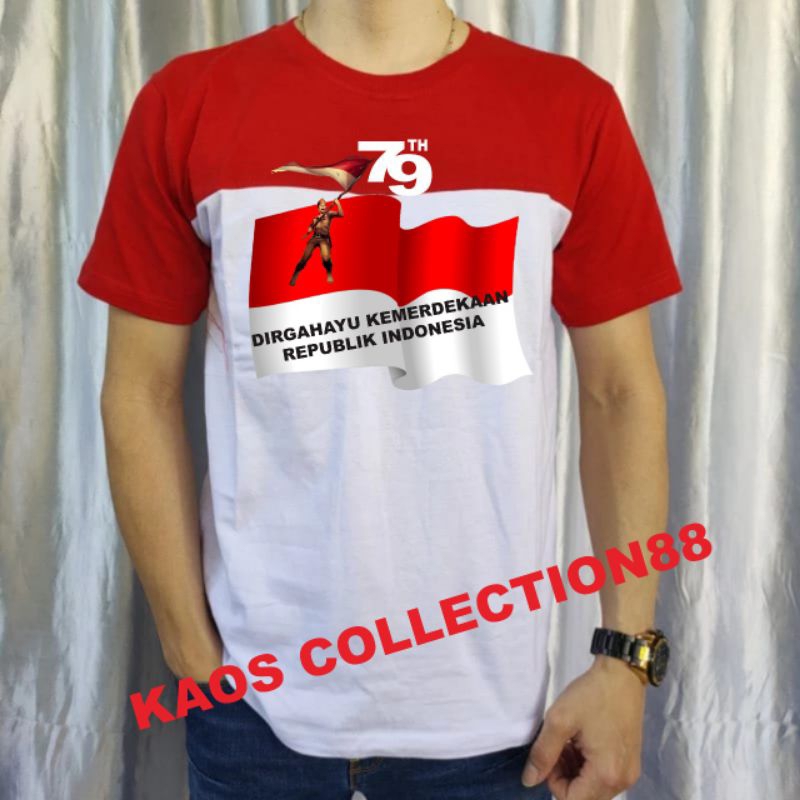 Jual Kaos kemerdekaan Indonesia HUT RI ke 79 lengan pendek bendera besar dada | Shopee Indonesia