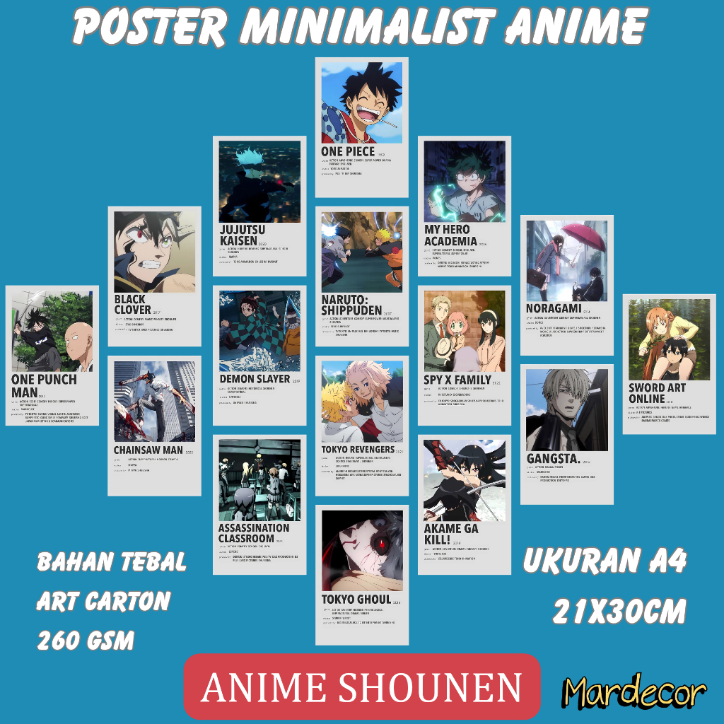 Jual Poster Dinding anime minimalist [16 lembar] Dekorasi dinding ...