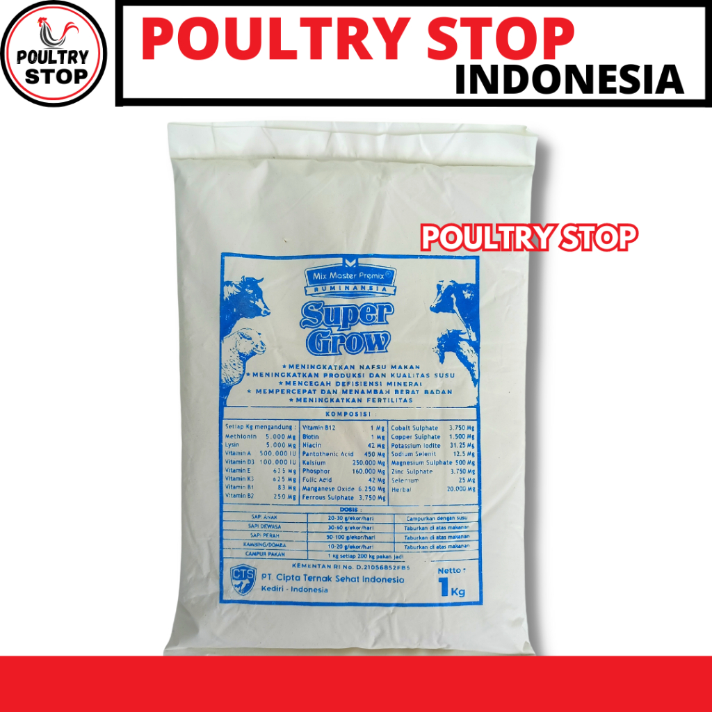 Jual PREMIX SUPER GROW 1 KG - Premix Pemacu Pertumbuhan dan Produksi Susu untuk Sapi Kambing ...