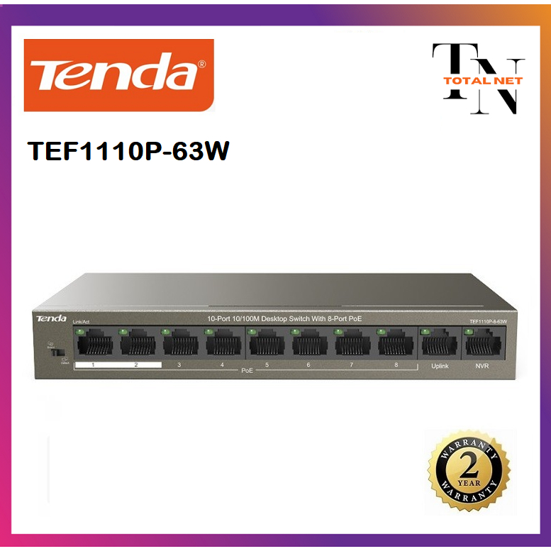 Jual TENDA TEF1110P-8-63W 10-Port 10/100M Desktop Switch With 8-Port ...