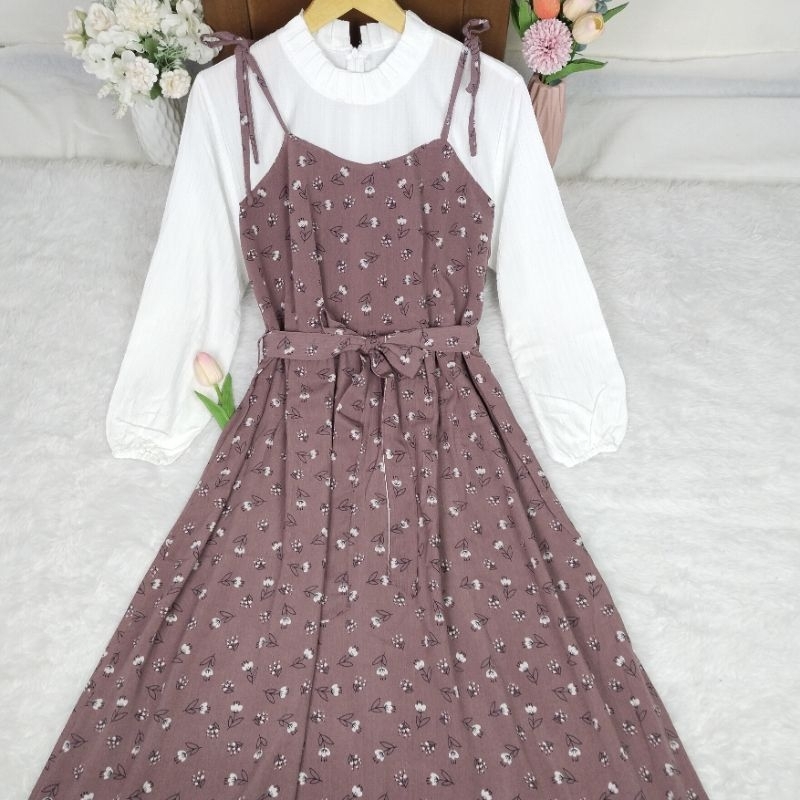 Jual Aecha Gamis Overall Crinkle mix Lady crush motif bunga cey plaid ...