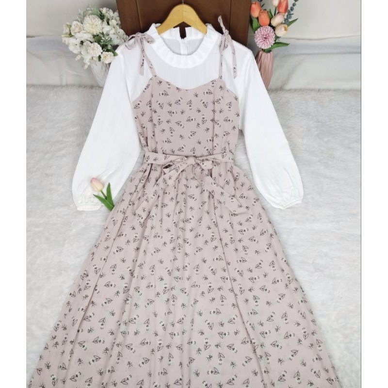 Jual Aecha Gamis Overall Crinkle mix Lady crush motif bunga cey plaid ...