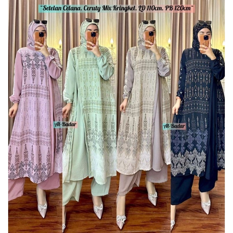 Jual SETCEL KRINGKEL TUNIK MIX CERUTY MOTIF ETNIK SLETING BELAKANG PLUS ...
